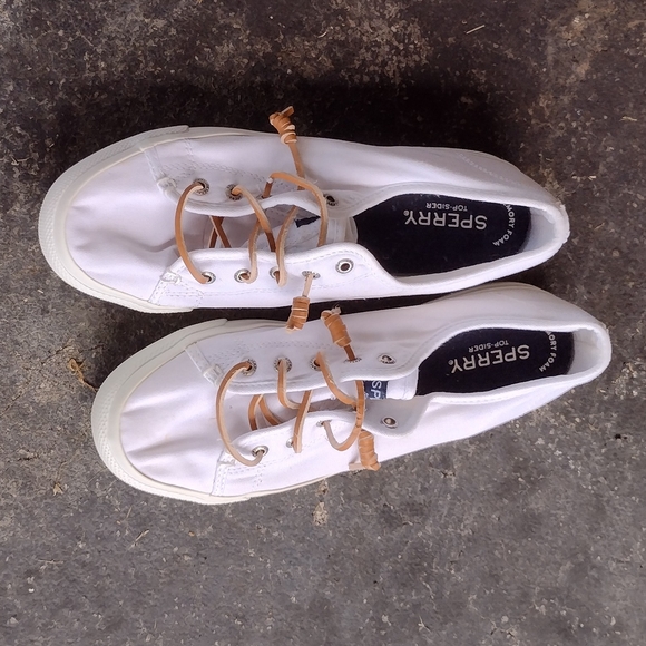 Sperry | Shoes | Sperry White Sneakers With Tan Laces | Poshmark